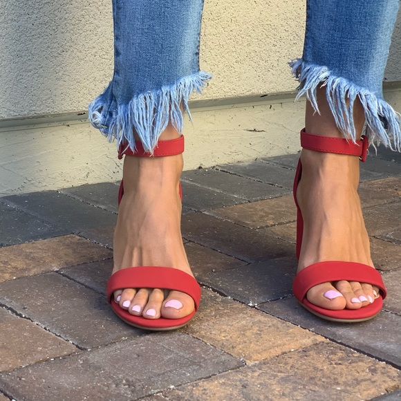 Boutique | Shoes | Valentine Red Kitten Heel Ankle Strap Sandals | Poshmark
